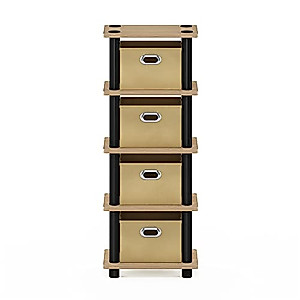FURINNO LAci 4-Bins System Rack, Oak/Black/Light Brown