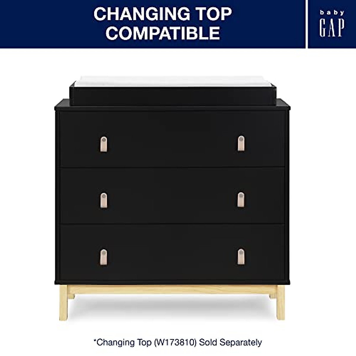 babyGap by Delta Children Legacy 3 Drawer Dresser with Leather Pulls - Greenguard Gold Certified, Ebony/Natural
