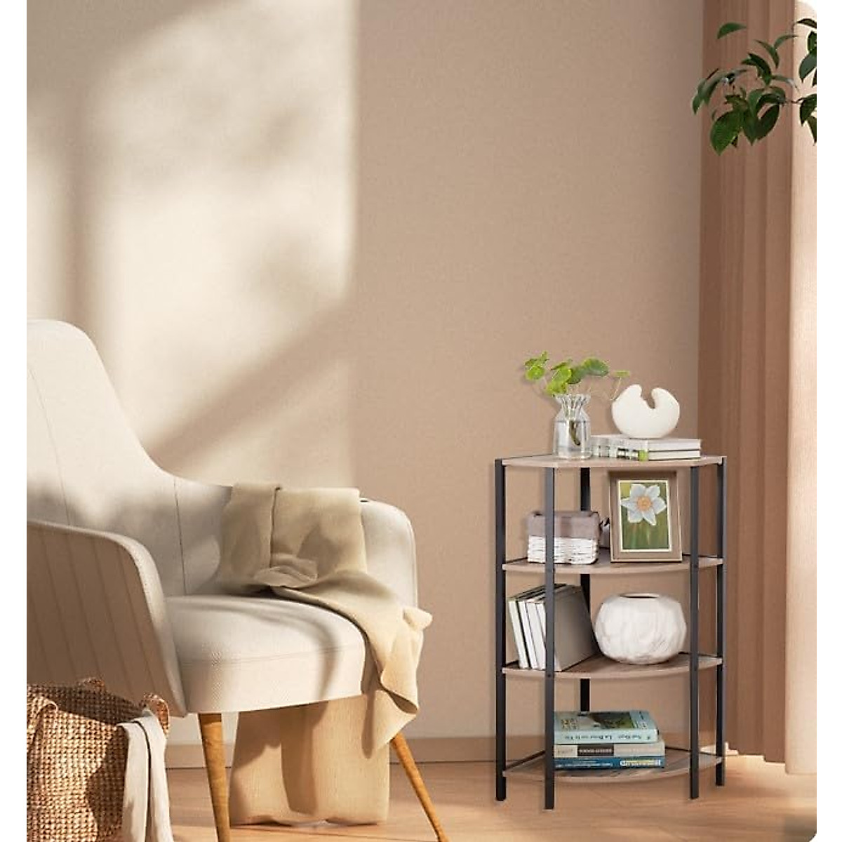 4-Tier Corner Open Shelf,Bookcase Freestanding Shelving Unit,Plant Stand Small Bookshelf for Living Room, Home Office, Kitchen, Small Space