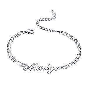 Jewenova Sterling Silver Name Bracelet/Anklet Personalized Cuban Chain Bracelet with Name S925 Custom Anklet Personalized Jewelry Gift for Women