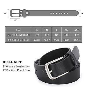 WHIPPY Women Casual Leather Belt for Jeans Pants, Fashion Ladies Waist Dress Belt Silver Buckle Black L