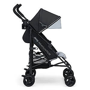 Jeep AdventureGlyde Stroller by Delta Children - Lightweight Travel Stroller with Smoothest Ride & Compact Fold, 3-Position Recline, Extra Large Storage Basket, Black/Grey