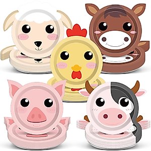 50 Count Farm Animals Party Paper Plates Farm Animal Shaped Disposable Plates Farm Birthday Plates Cake Animal Theme Party Plates for Birthday Baby Shower Farm House Fun Barnyard Animals Party Favors