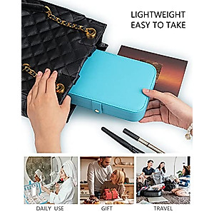 V-LAFUY Jewelry Travel Box Small Jewelry Travel Case with Mirror, Portable Jewelry Box Travel for Women Girl, Jewelry Case for Traveling, Blue N