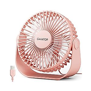 Gaiatop USB Desk Fan, 3 Speeds Portable Small Fan with Strong Airflow, 5.5 Inch Quiet Table Fan, 90° Rotate Personal Cooling Fan For Bedroom Home Office Desktop Travel (Pink)