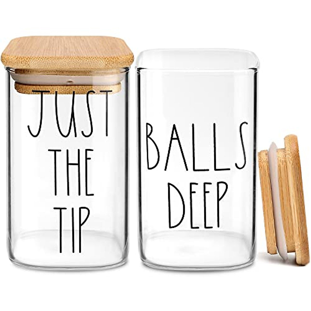 ALPIRIRAL Qtip Holder, Glass Cotton Ball and Qtip Holder Set , 2Pcs 10 Oz Qtip Dispenser with Bamboo Lids Cotton Swab Holder, Bathroom Canister Accessories Storage Organizer, Farmhouse Bathroom Decor