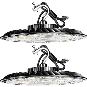 Upgrade 300W LED High Bay Light 45000lm (Eqv.1200W MH/HPS) Commercial Bay Lighting, 5000K LED UFO High Bay- 2Pack (Coverage:66~110ft at Height:30~50FT)