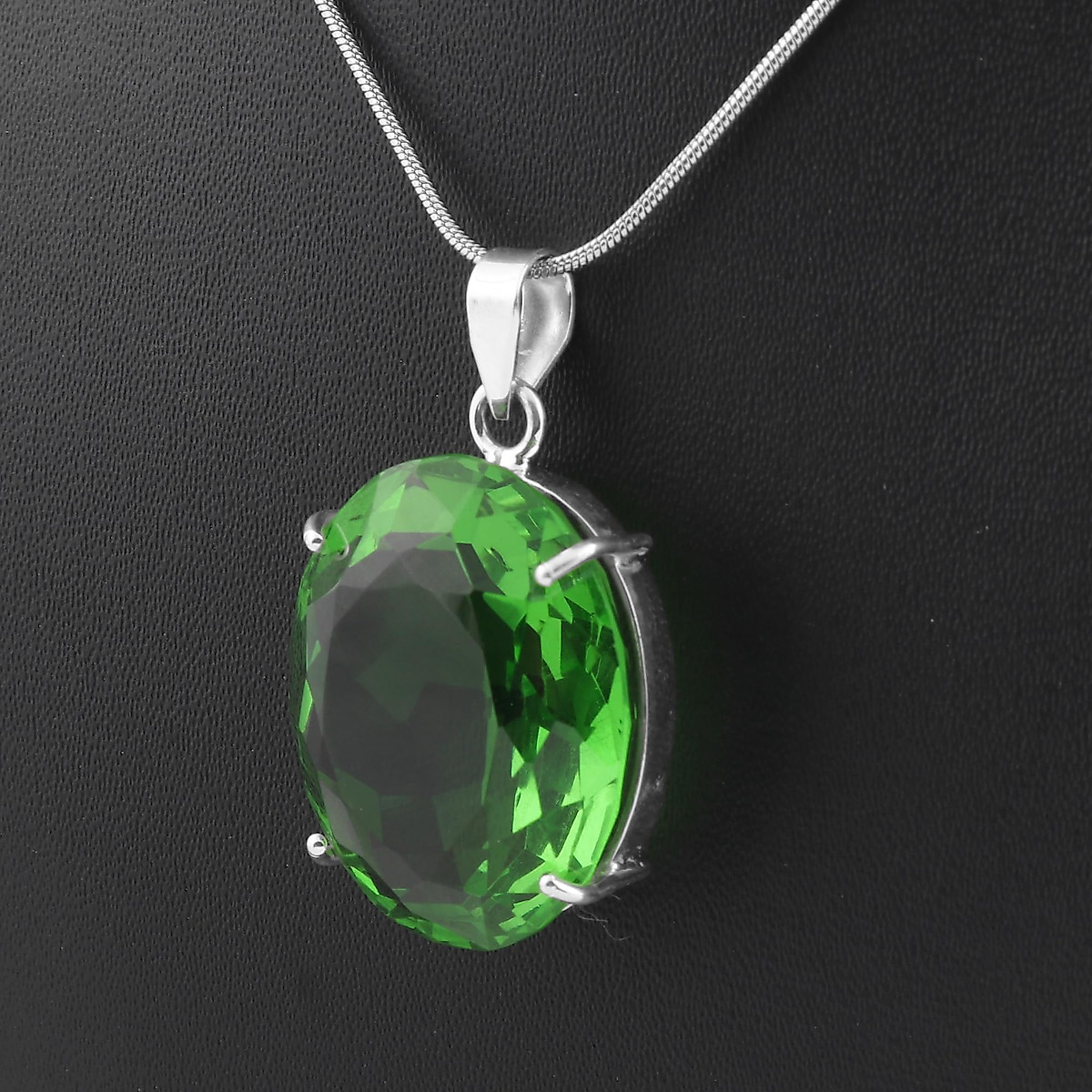 GEMHUB Loose Gemstones For Necklace 100.00 Carats. Green Amethyst Oval Cut Sterling Silver Gemstone Pendant With Chain, Healing Pendant, Mothers Day Special