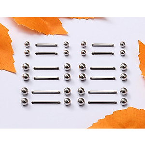 Ruifan 12PCS 14G Surgical Steel Shiny Ball Nipple Tongue Shield Ring Barbell Body Piercing Jewelry Retainer 12mm 14mm 16mm - Silver