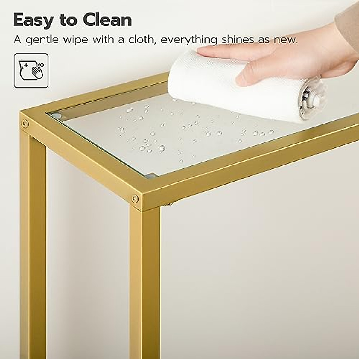HOOBRO 29.5" Narrow Console Table, Tempered Glass Sofa Table, Small Side Table, Modern Entryway Table, for Entrance, Living Room, Foyer, Hallway Bedroom, Gold GD71XG01