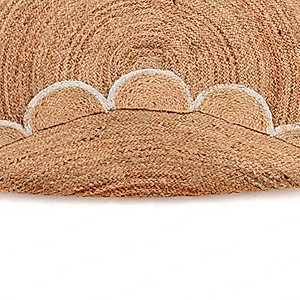 4x4, 5x5, 6x6,feet Natural Jute Scallop Round Rug, Floor Scalloped Edge Rug Braided Boho Eco Large Circular Handmade Area Rugs (White, 6x6 Ft Round Rug)