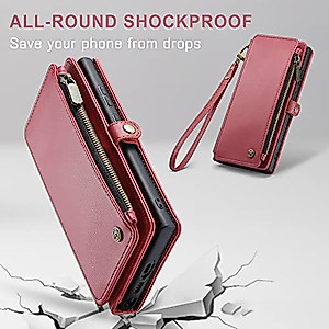 Defencase Compatible with Samsung Galaxy S23 Plus Case Wallet with Card Holder for Women Men, PU Leather Magnetic Snap Flip Zipper Strap Phone Case Fit for Galaxy S23 Plus 5G 6.6", Rose Red