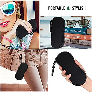MoKo Eyeglass Soft Case, Zippered Neoprene Sunglasses Pouch with Clip for Men Women - Black