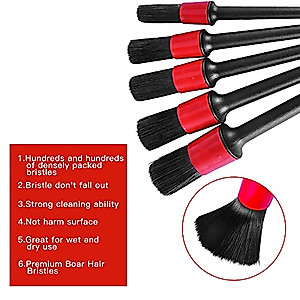 Amiss 5 Pieces Car Detailing Brush Set, Car Interior Cleaning Kit, Different Sizes Automotive Detail Brushes Perfect for Cleaning Wheels, Engine, Emblems, Air Vents, Leather, Dashboard, Trim(Black)
