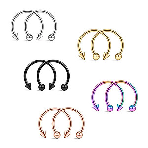 Ruifan 10PCS Assorted Colors Surgical Steel CBR Non-Piercing Fake Nose Septum Horseshoe Earring Eyebrow Tongue Lip Piercing Ring with 3mm Balls&Spikes 16G 10mm