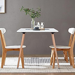 Modern 31.5 Inch Square Dining Table for 2-4 People, Functional White Table with Solid Wood Legs for Home Office Kitchen Dining Room Patio Small Spaces
