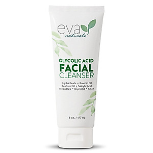 Eva Naturals Glycolic Acid Face Wash - Glycolic Acid Cleanser for Face - Glycolic Acid Wash - Glycolic Face Wash - Glycolic Cleanser for Face for Wrinkles & Fine Lines, Blackheads & Acne (6 Fl Oz)