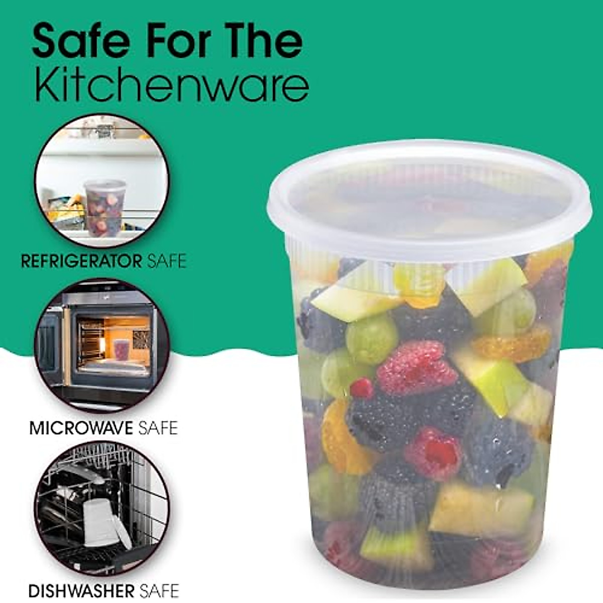 BaydenB 32 oz Deli Containers with Lids | Food-Grade Plastic, Microwave and Freezer Safe, Stackable, Leak-Proof, and Versatile for Meal Prep, Leftovers, and Takeout Storage (15)