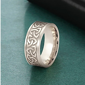 SIPURIS Celtic Trinity Knot Ring Witches Knot Irish Triquetra Knot Spinner Ring Stainless Steel Nordic Viking Ring Band Jewelry for Men,Women (10, Sliver2)