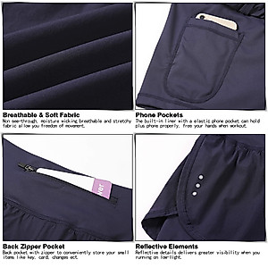 Women's 2 in 1 Running Shorts High Waisted Spandex Shorts Gym Yoga Workout Athletic Shorts for Women with Zipper Pockets Navy Blue M