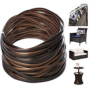Wicker Repair Kit, Synthetic Embossing Rattan Fix Material Vinyl Plastic Waterproof Flat Ribbon for Garden Patio Furniture and Rattan Chair Sofa Basket Replacement-1/2 Pounds 120Ft Gradiant Coffe
