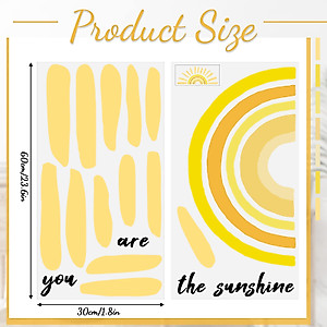 Boho Sun Wall Decals You are The Sunshine Wall Stickers Rainbow Wall Decals Large Half Sun Wall Decor Decals for Nursery Bedroom Classroom Wall Stickers Murals Decorations