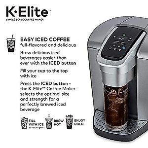 Keurig C K-Elite Maker, Single Serve K-Cup Pod Brewer, With Iced Coffee Capability, Brushed Silver Plus Extra Filter Included, 75oz