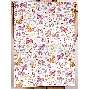 CENTRAL 23 Girls Birthday Wrapping Paper - Dinosaur Rainbow - 6 Gift Wrap Sheets - Pink Wrapping Paper for Kids - Comes With Sticker