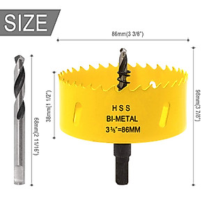 Acekit 3 3/8 inch Hole Saw With 3/8 Arbor HSS Bi-Metal Hole Saw Blade And Variable Teeth Pitch For Wood,Plastic Board,Pipe,Plywood,And Soft Metal Sheet (86mm)