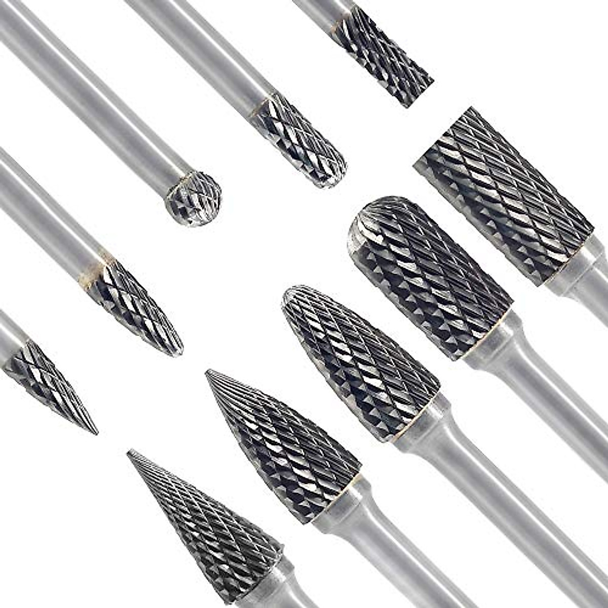Carbide Burrs Sets 10 Pieces JESTUOUS 1/4 Inch Shank Diameter 5pcs 1/2 Head Diameter 5pcs 1/4 Head Diameter for Die Grinder Bits Grinding Cutting Porting