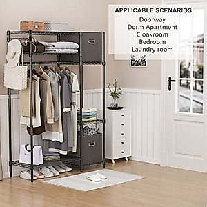 Likein Heavy Duty Clothes Rack, Black Metal Clothing Rack with Shelves and 2 Fabric Organizer Drawers, 6 Tiers Clothing Racks for Hanging Clothes Garment Rack Free Standing 17.7"D x 51.2"W x 72.8"H