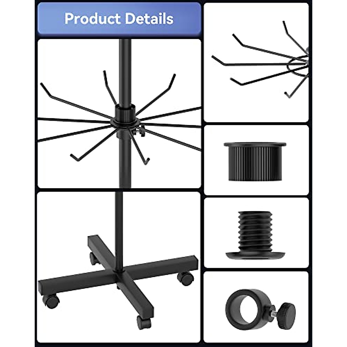 IPEXI Retail Display Stand 7 Tier for Store Display Movable Shop Spinner Jewelry Keyring Socking Hats Toys Show Rack, Black, 17''D x 17''W x 63''H