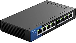 Linksys LGS108: 8-Port Business Desktop Gigabit Ethernet Unmanaged Switch, Computer Network, Wired Connection Speed up to 1,000 Mbps (Black, Blue)