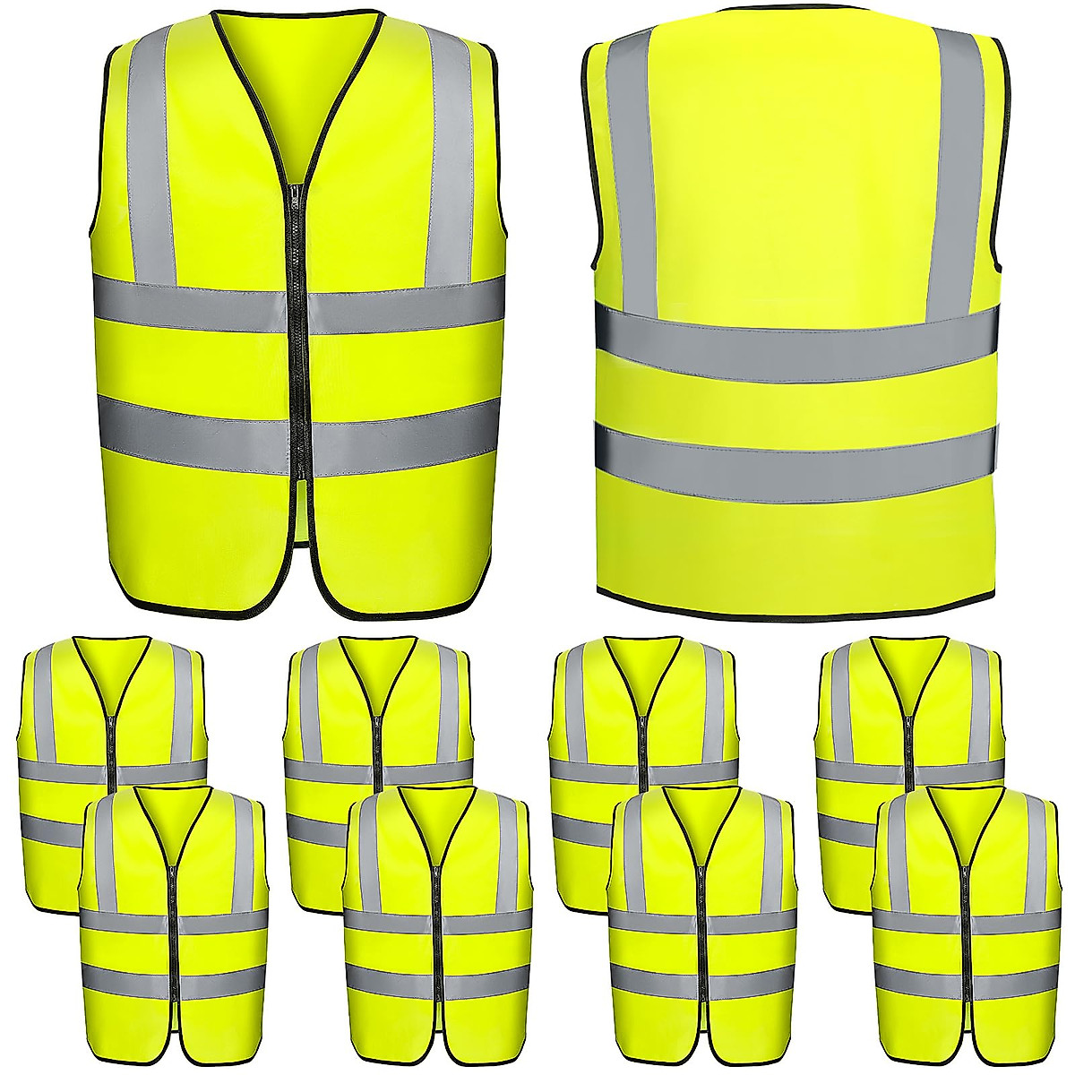 Zhanmai 10 Pcs Reflective Safety Vest Yellow High Visibility Vest Construction Work Vest for Men Women(M)