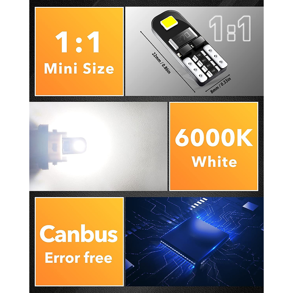 OXILAM 194 LED Bulbs, Widely Used as Car Truck Interior Dome Map Door Courtesy Marker License Plate Lights, 6000K White with High Power Chipsets for T10 168 2825 LED Bulbs Replacement (10 PCS)