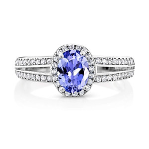 Gem Stone King 925 Sterling Silver Blue Tanzanite Women Ring (1.05 Cttw, Gemstone Birthstone, Oval 7X5MM, Available in size 5, 6, 7, 8, 9)