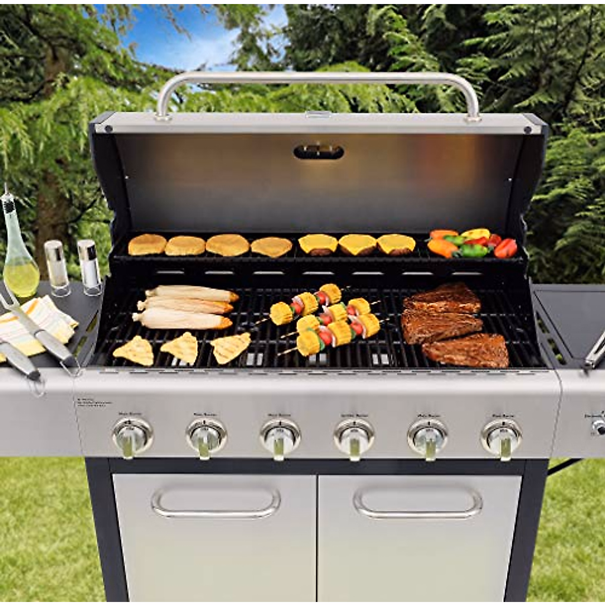 Kenmore PG-A40611S0L 6 Burner Cabinet Style Propane Gas BBQ Grill with Side Burner, 73000 Total BTU, Stainless Steel