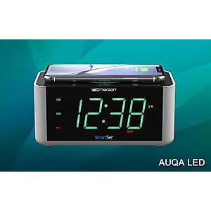 Emerson Smartset Dual Alarm Clock Radio and QI Wireless Phone Charger with Bluetooth, All Qi Compatible Phones, ER100202