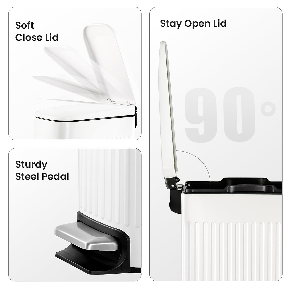 Cesun Bathroom Trash Can with Lid, 1.6 Gallon Small Metal Garbage Can with Foot Pedal, Slim Waste Basket for Bathroom, Office, Bedroom, Laundry, White