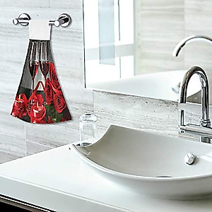 Red Wine in Glasses Red Rose Candle 2 Pcs Hanging Kitchen Hand Towels, Hanging Tie Towels with Hook & Loop Washcloth Dishcloths Sets Decorative Absorbent Tea Bar Bath Hand Towel