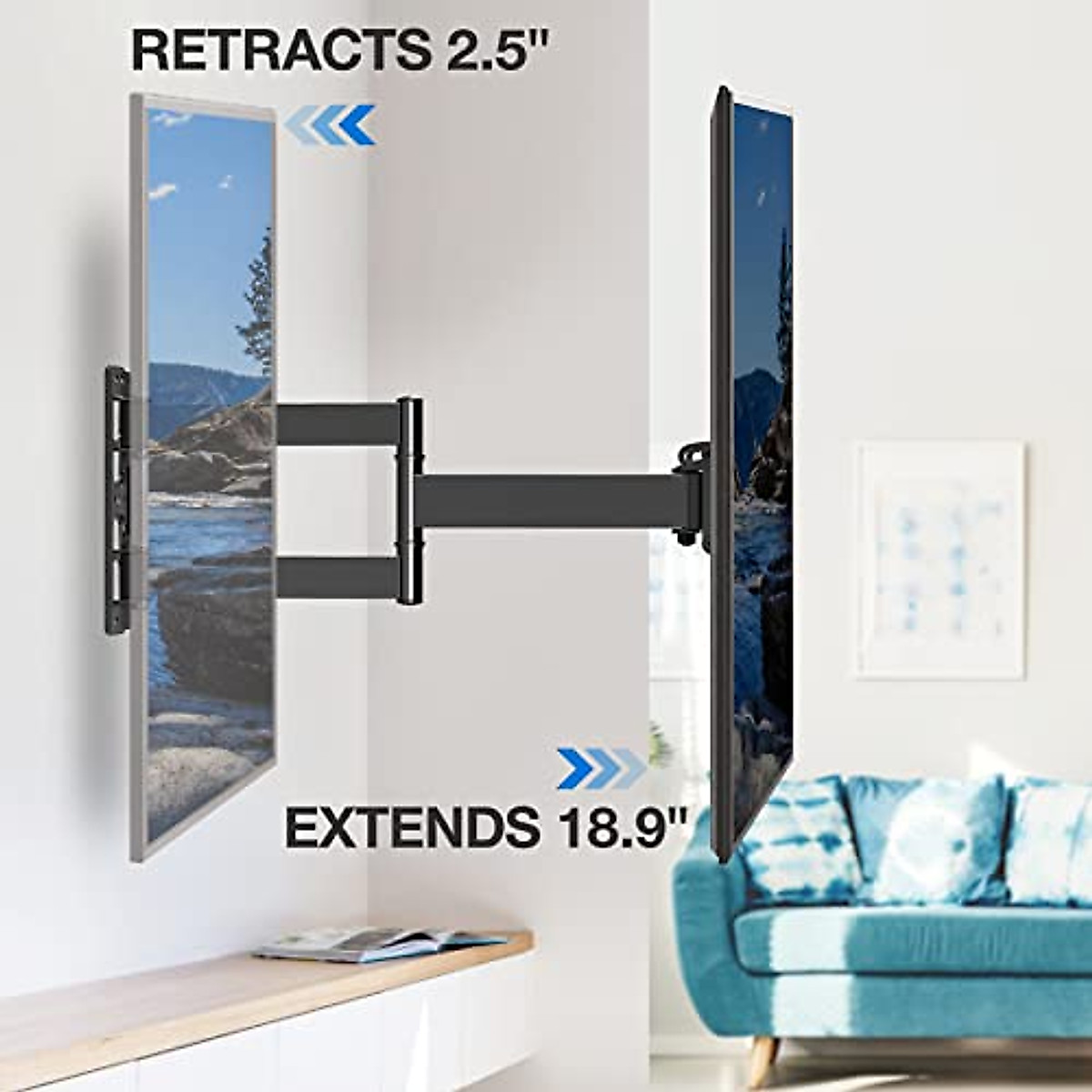 MOUNTUP TV Wall Mount, TV Mount Swivel and Tilt Full Motion for Most 26-55 Inch LED LCD Flat Curved TVs with Single Stud Articulating Arm, Wall Mount TV Bracket up to VESA 400x400mm & 88lbs, MU0014