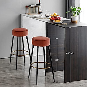 Fefances Pink Bar Stools Set of 2 Modern Round Velvet Bar Stools Kitchen Breakfast Round Dining Chair 30 inch Height