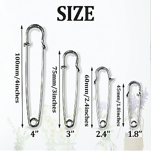 Large Safety Pins, Large Safety Pins Heavy Duty, Safety Pins for Clothes, Blanket Safety Pins, 12 Pack Pins Assorted for Clothes, Leather, Crafts, Canvas, Blankets, Shawls, Kilts (75mm 3'', Gold)