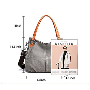 Large Pocket Casual Handbags Canvas Crossbody Bag for Women, Multi Compartment Tote Purse Leather Bags (Black)