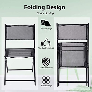 Giantex 4 PCS Folding Patio Chairs, Portable Camping Chair Set, Rust-Proof Steel Frame & Space Saving, Outdoor Patio Furniture for Deck Garden Pool Beach (Black)