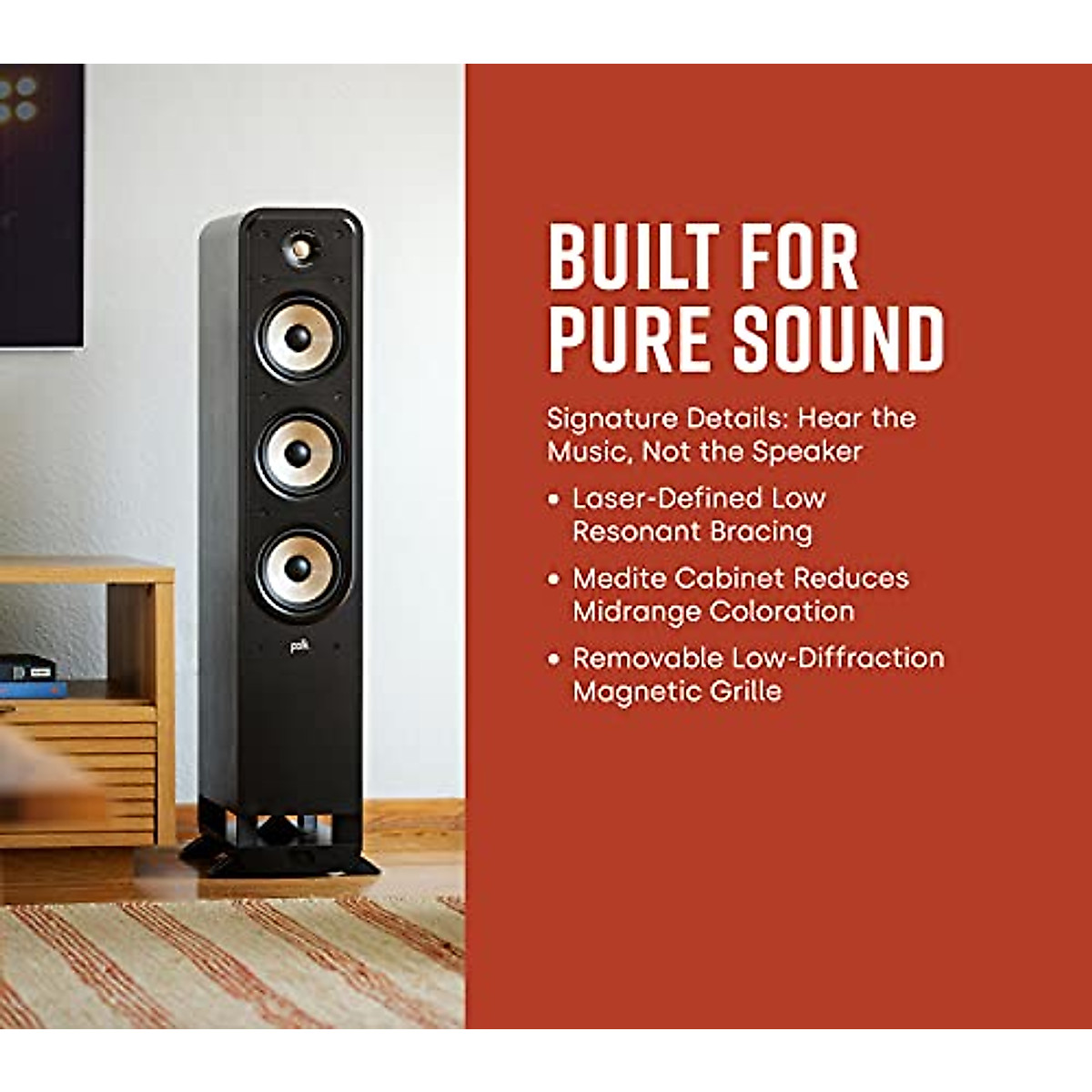Polk Signature Elite ES50 Tower Speaker - Hi-Res Audio Certified, Dolby Atmos & DTS:X Compatible, 1" Tweeter & (2) 5.25" Woofers, Power Port Technology for Effortless Bass, Stunning Black