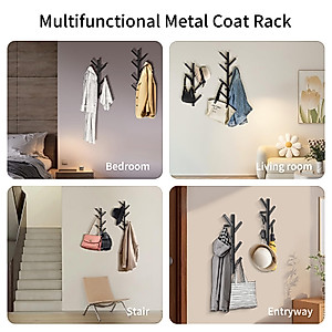 LUOYKOIFY Coat Rack Vertical Coat Rack Wall Mount Metal Coat Hook Wall Coat Tree Hat Rack for Entryway Bedroom Bathroom (8 hooks 2 pack)