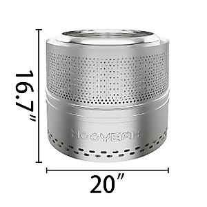 Smokeless Fire Pit,Stainless Steel Wood Burning Fireplaces with Removable Ash Pan Portable Storage Bag for Camping Bonfire Backyard Garden (20 Inch)
