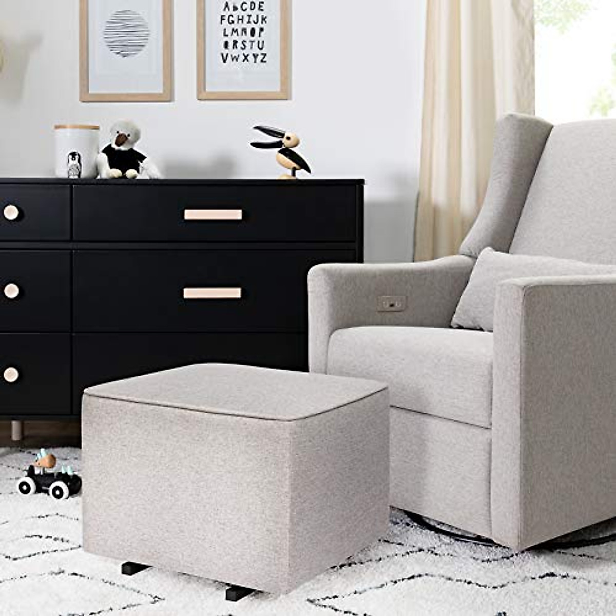 Babyletto Kiwi Gliding Ottoman in Performance Grey Eco-Weave, Water Repellent & Stain Resistant, Greenguard Gold and CertiPUR-US Certified