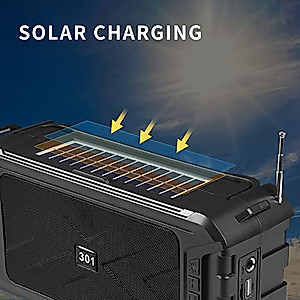 FFDZ-STORE Portable Bluetooth Speaker with Solar Charge,Wireless Speaker Audio with Outdoor Emergency Flashlight,Longer Playtime Fun Party Light High Power Speaker for Indoor or Outdoor Use